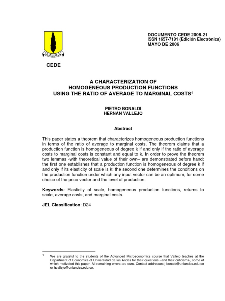 Homogeneous Production Functions | PDF | Función de producción ...