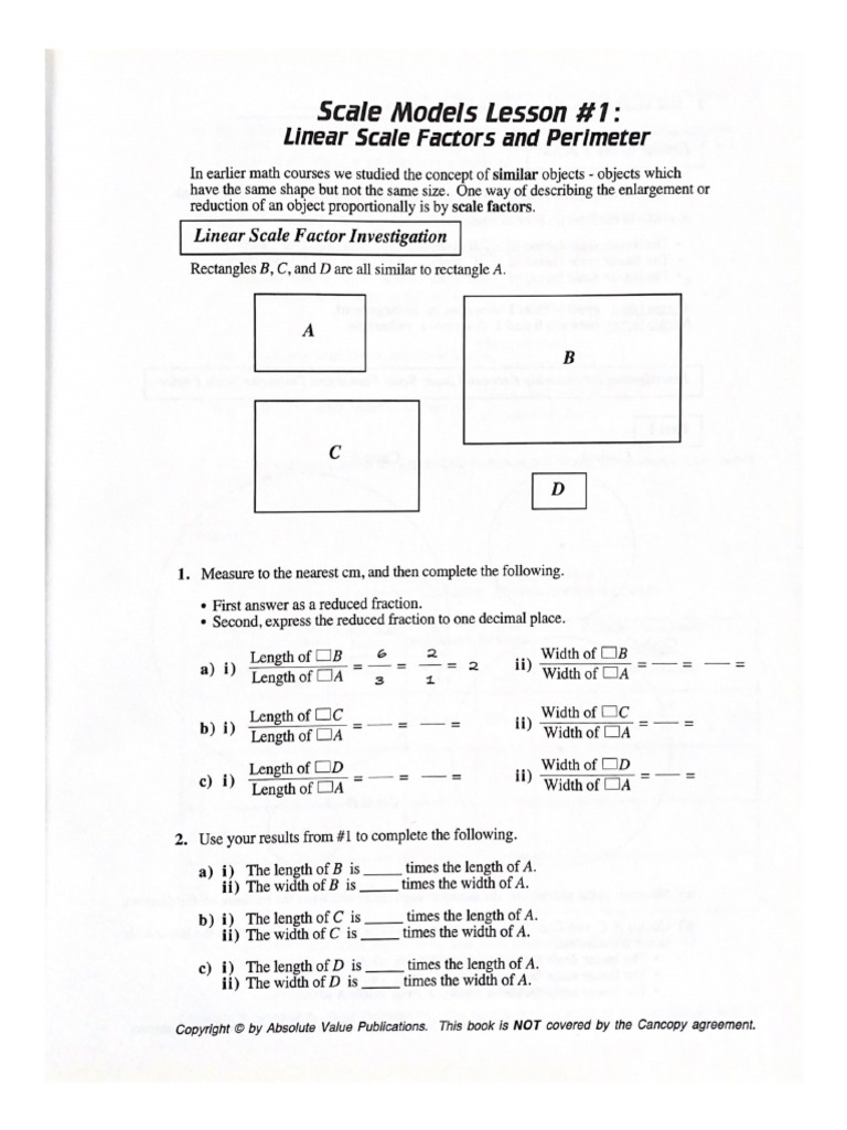 1.1 Scale Models Lesson #1 Linear Scale Factors and Perimeter