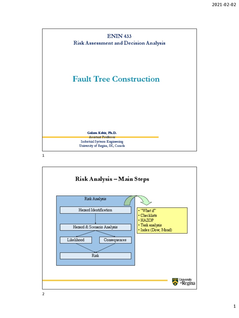 ENIN 433 - Fault Tree 1 - Lecture 7 | PDF | Reliability Engineering | System