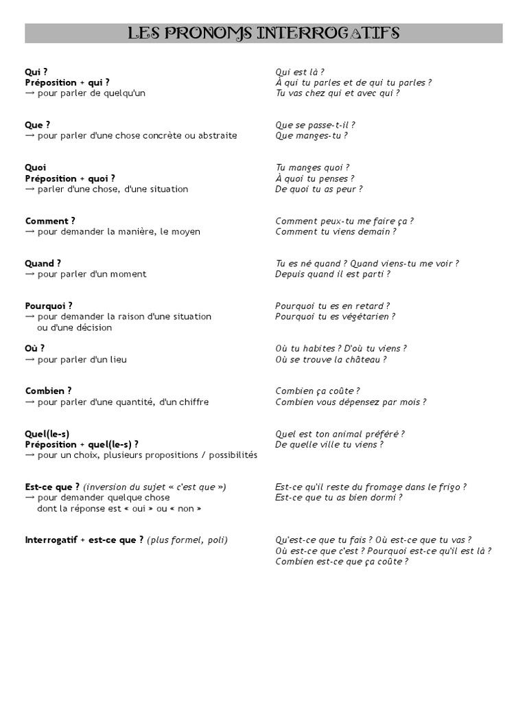 Les pronoms interrogatifs en français | PDF | Arts du langage et discipline