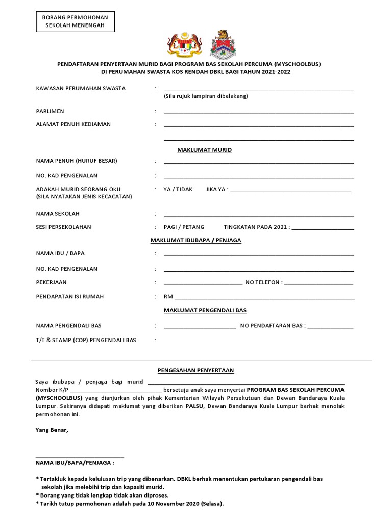 Borang Pendaftaran Myschoolbus 2021v2 | PDF
