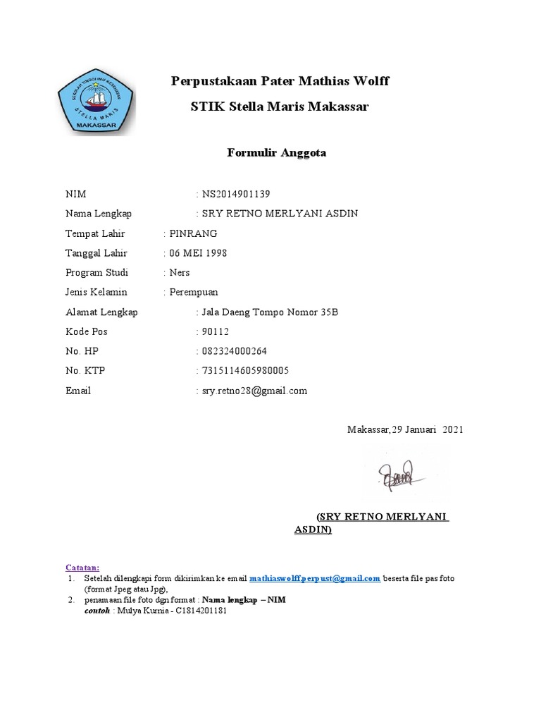 Perpustakaan Pater Mathias Wolff (SRY RETNO MERLYANI-NS2014901139) | PDF