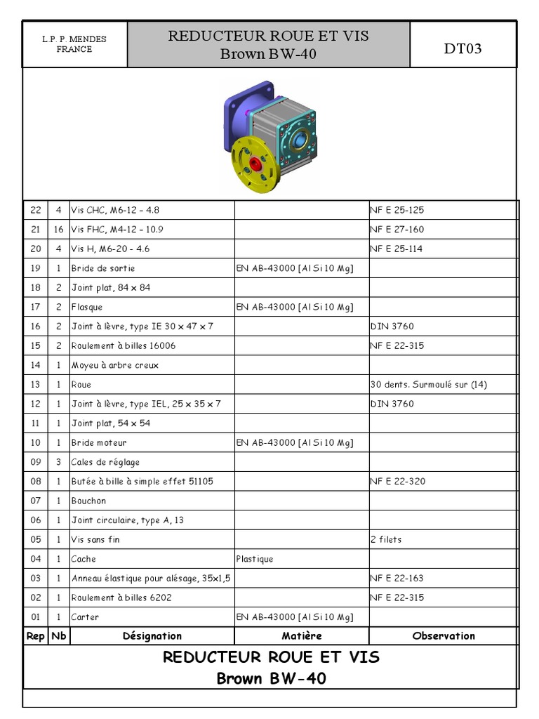 Nomenclature Reducteur BW40 | PDF