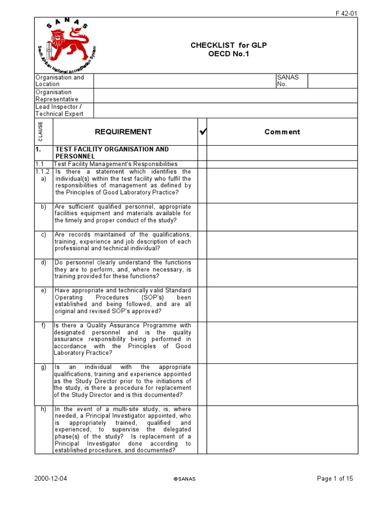 GLP Compliance Checklist Overview | PDF | Quality Assurance | Science