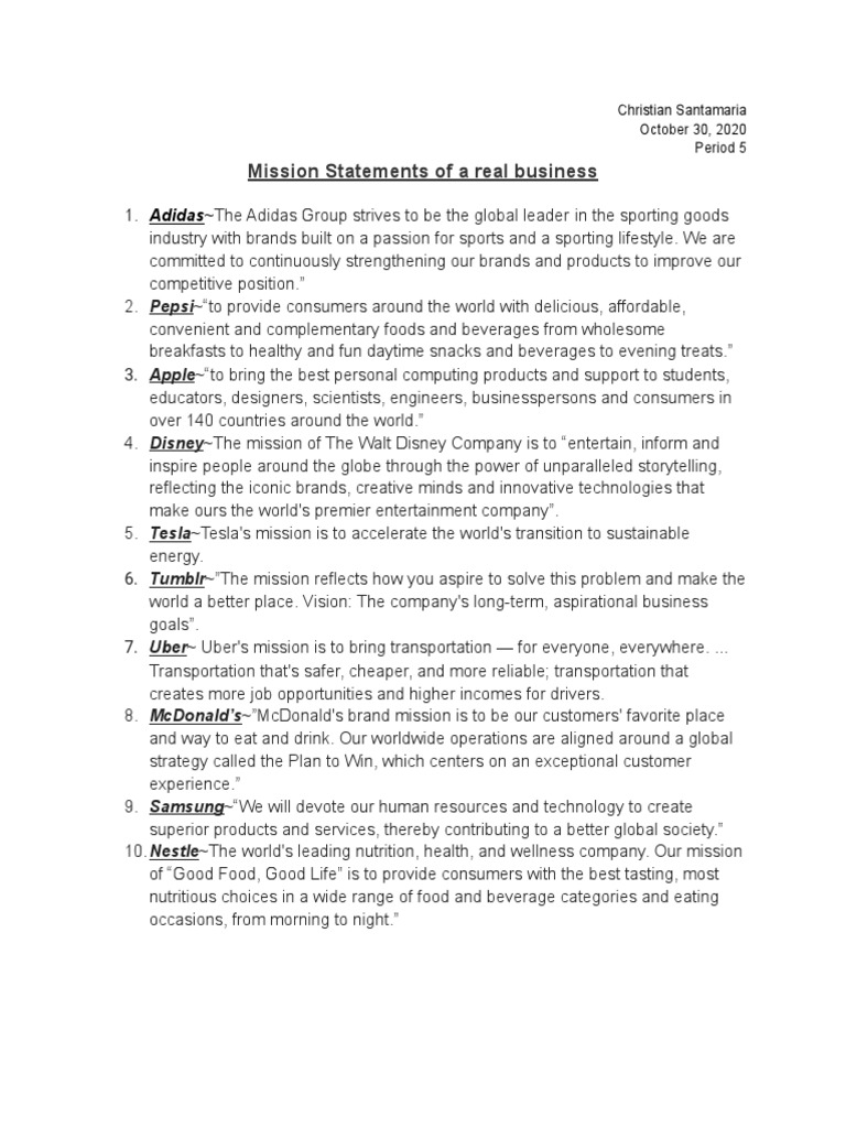 Business Mission Statements Overview | PDF