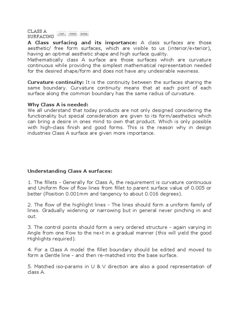 Class A Surfacing | PDF | Curvature | Computer Aided Design