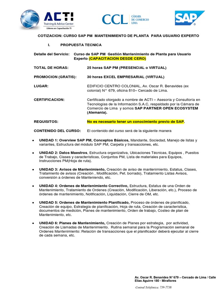 Acti - Cotizacion Sap PM | PDF | Microsoft Excel | Informática