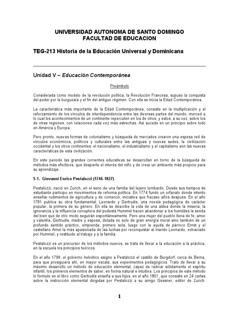 Contenido Unidad V-Educacion Contemporanea | PDF