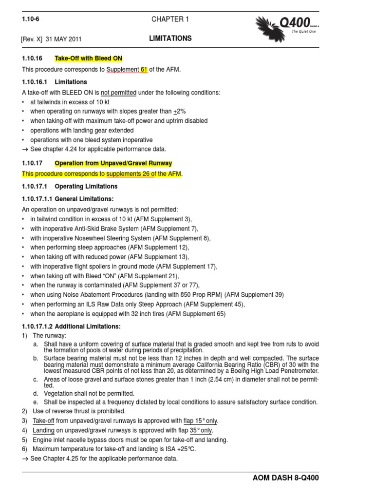 Limitations AOM DASH 8 Q400 PDF Landing Gear Runway