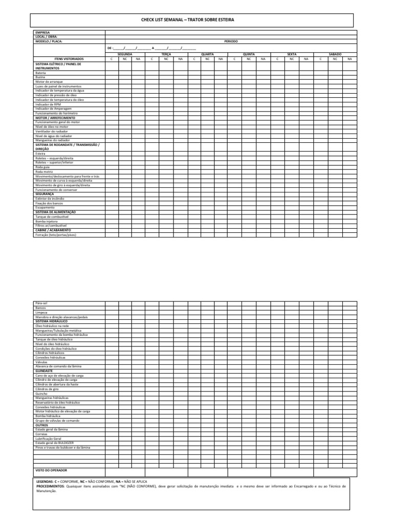 Check List - Trator Esteira | PDF