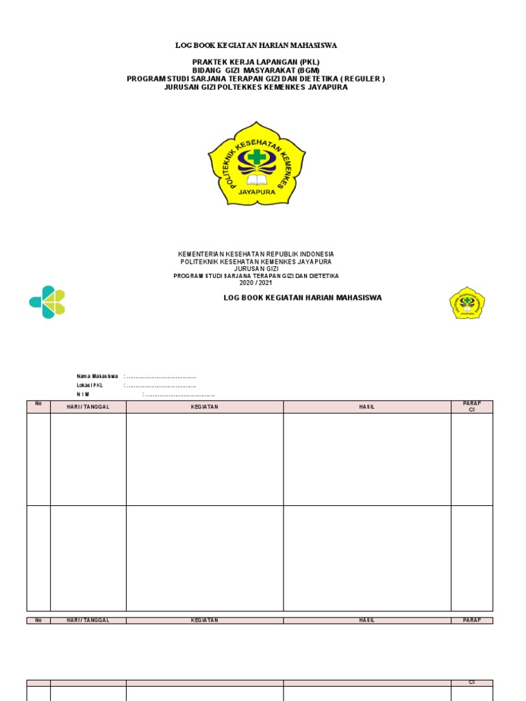 Log Book PKL Gizi Kemenkes 2021 | PDF | Bisnis | Kesehatan Holistik