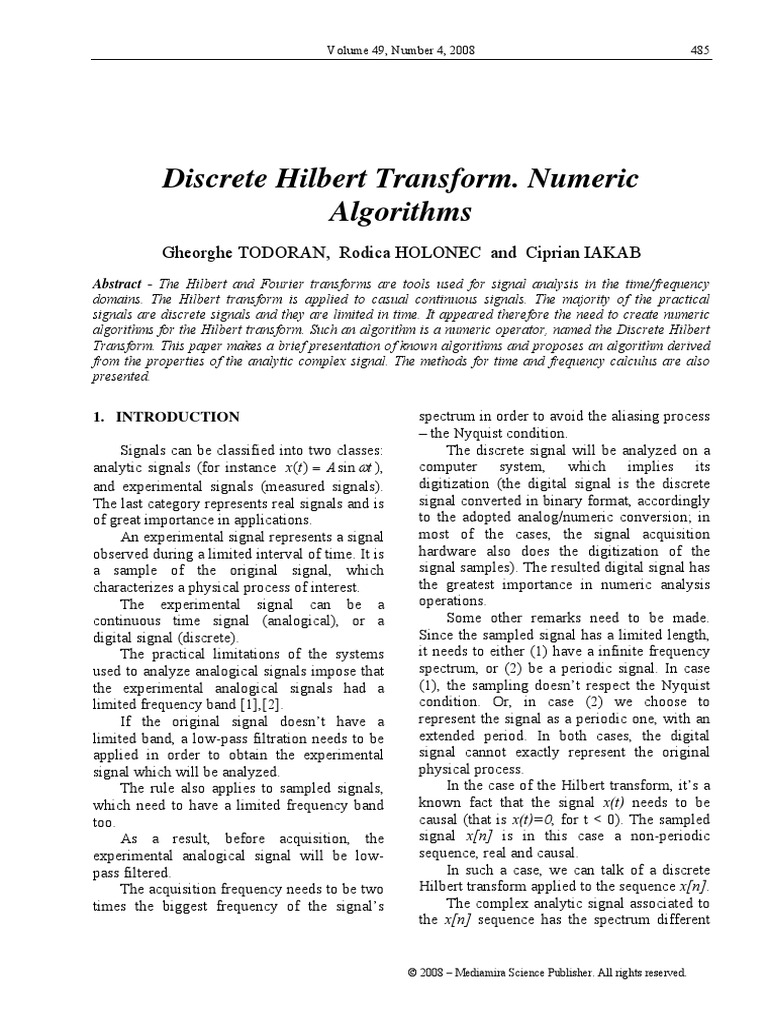 Discrete Hilbert Transform | PDF