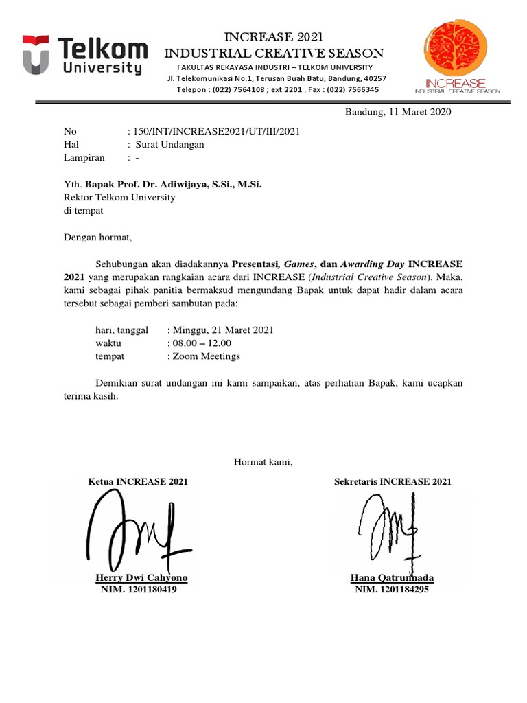 Surat Undangan Sambutan Rektor | PDF
