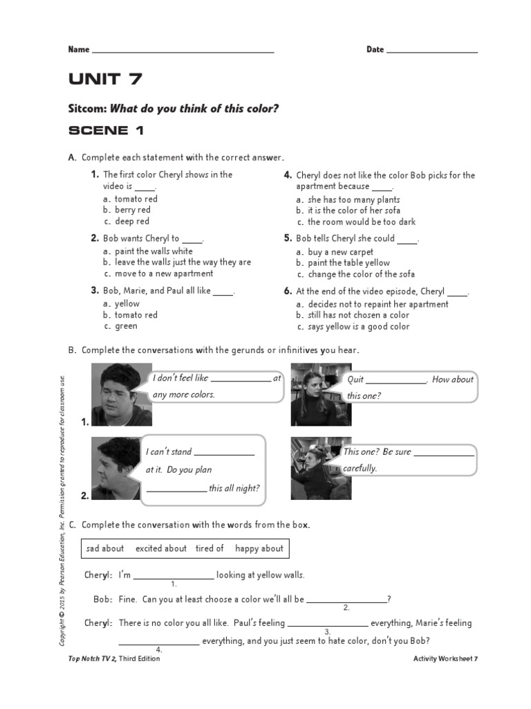 UNIT 07 TV Activity Worksheets | PDF