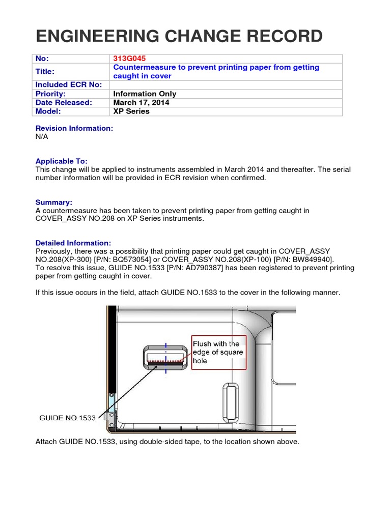 Engineering Change Record: No: Title: Included ECR No: Priority: Date ...