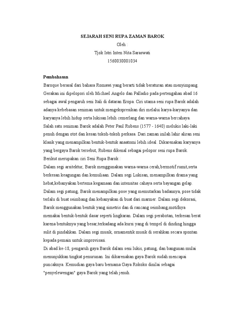 Sejarah Seni Rupa Zaman Barok | PDF