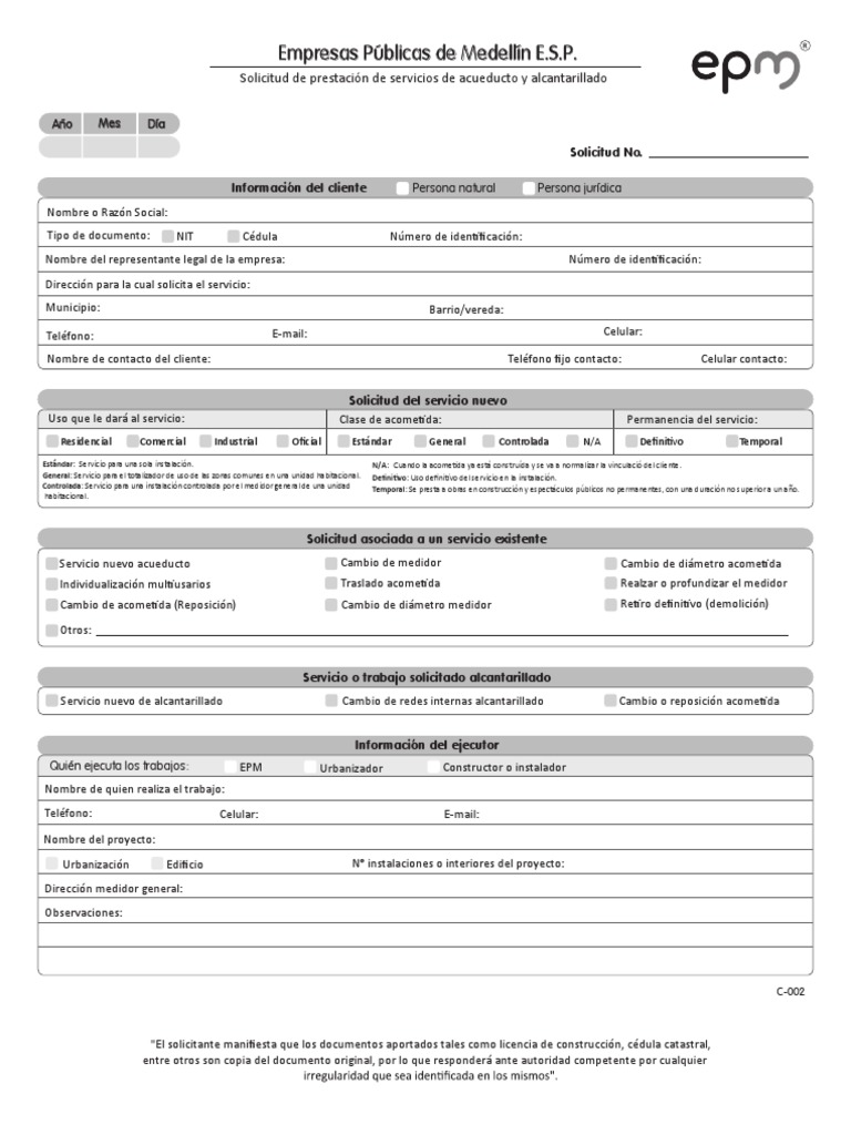 Solicitud de Servicio Acueducto y Alcantarillado C002 | PDF
