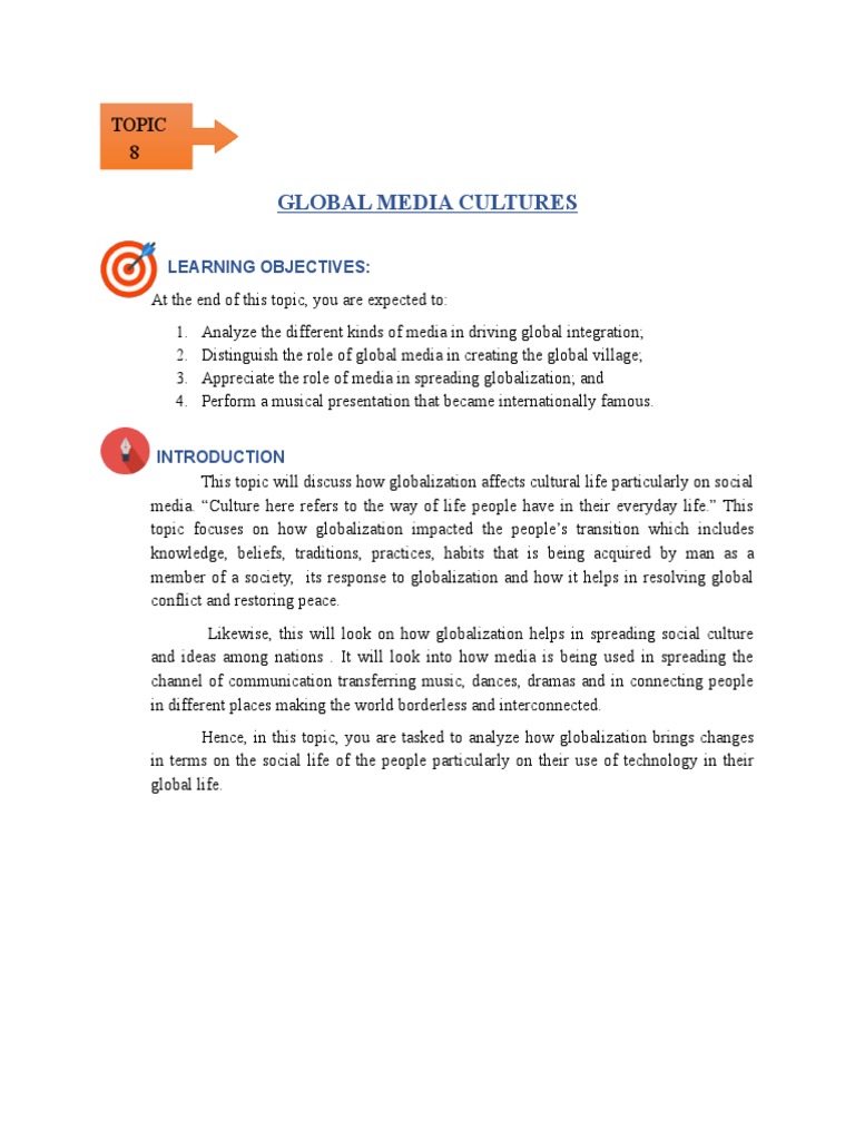Global Media Cultures For Presentation | PDF | Mass Media | Globalization