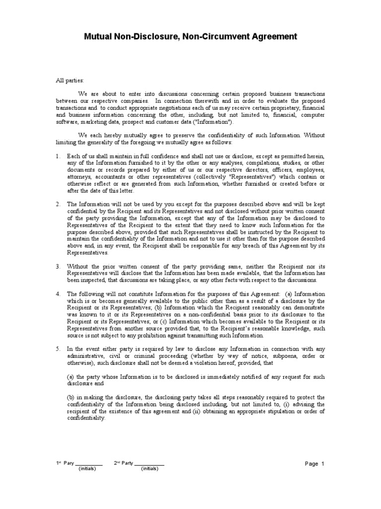 NDA-NCA Mutual-Generic | PDF | Non Disclosure Agreement | Discovery (Law)