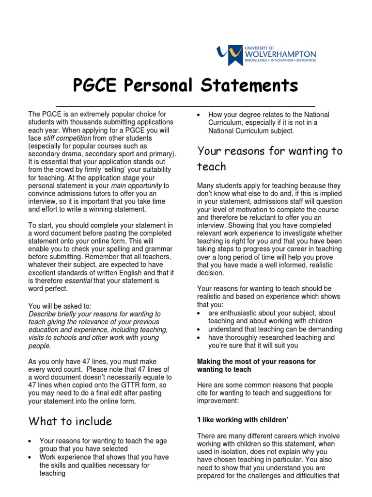 Personal Statementsfor PGCEApplications | PDF | Teachers | Curriculum