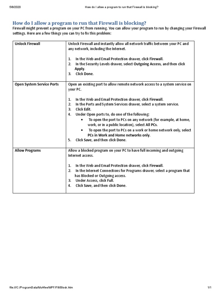 Allowing Programs Through Firewall | PDF | Firewall (Computing ...