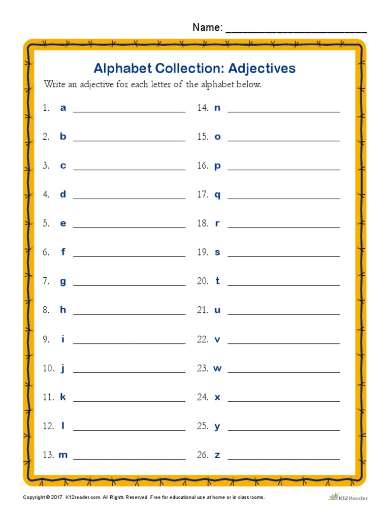 Alphabet Collections Adjectives | PDF