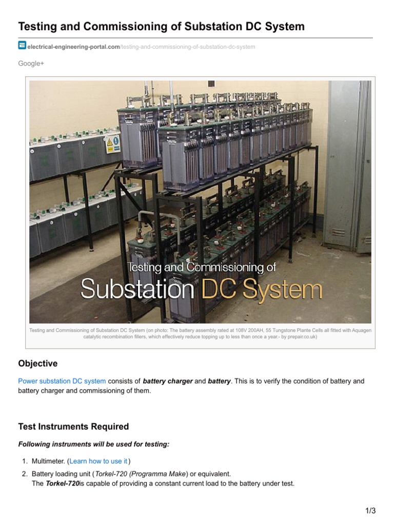 Testing and Commissioning of Substation DC System | PDF