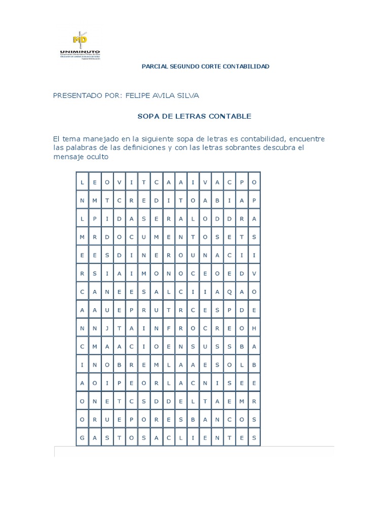 Sopa de Letras Contable Parcial 2do Corte Contabilidad | PDF