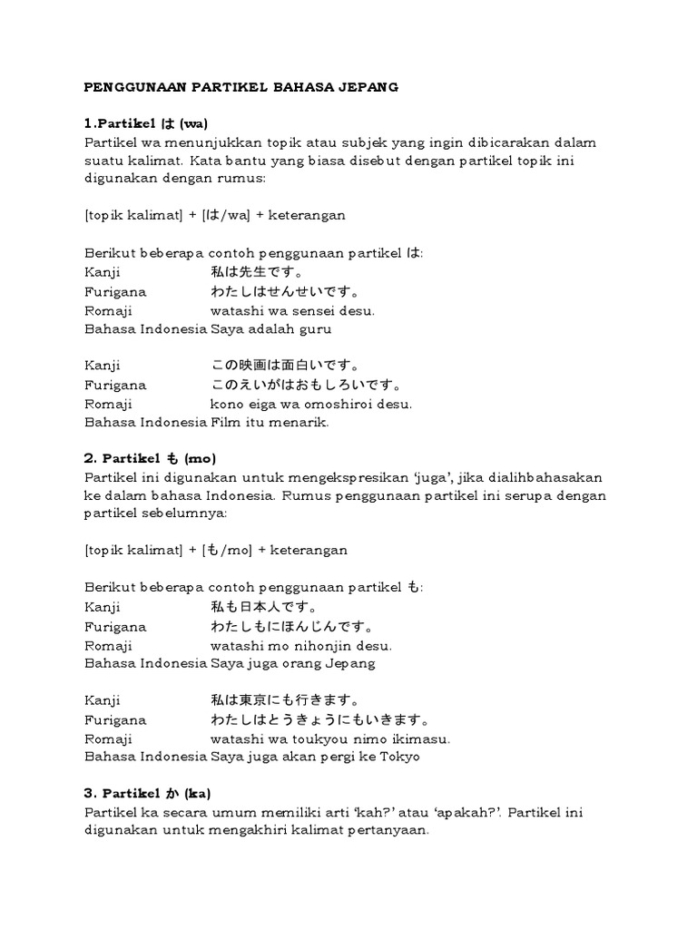 Penggunaan Partikel Bahasa Jepang | PDF