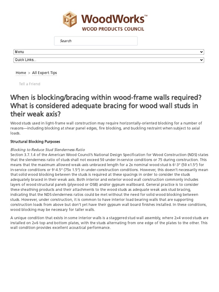 Wood Stud Bracing & Blocking Guide | PDF | Framing (Construction) | Wall
