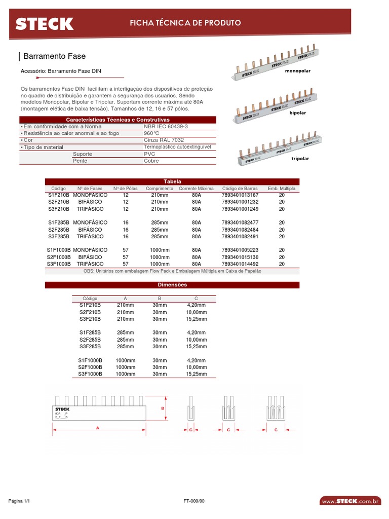 Ficha Técnica Barramento Fase Steck | PDF | Bens manufaturados ...