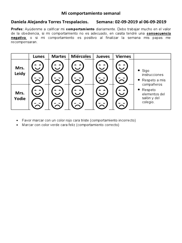 Mi Comportamiento Semanal | PDF