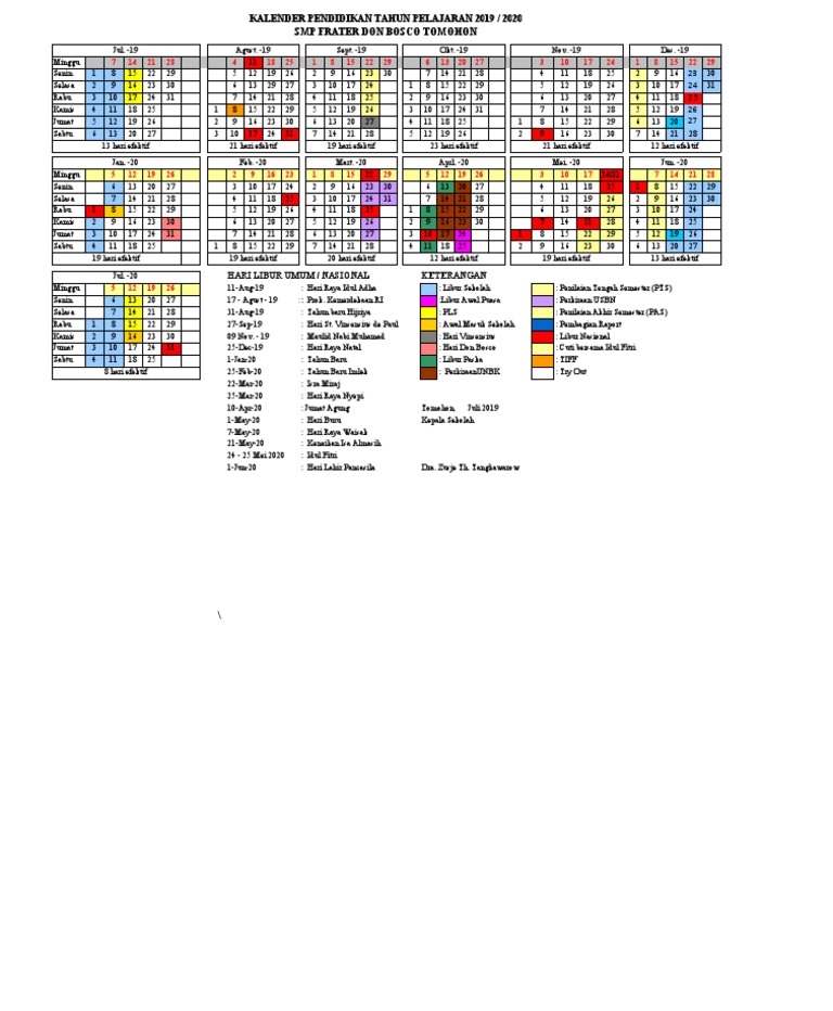 Kalender Pendidikan Sekolah 2019-2020 f4 | PDF