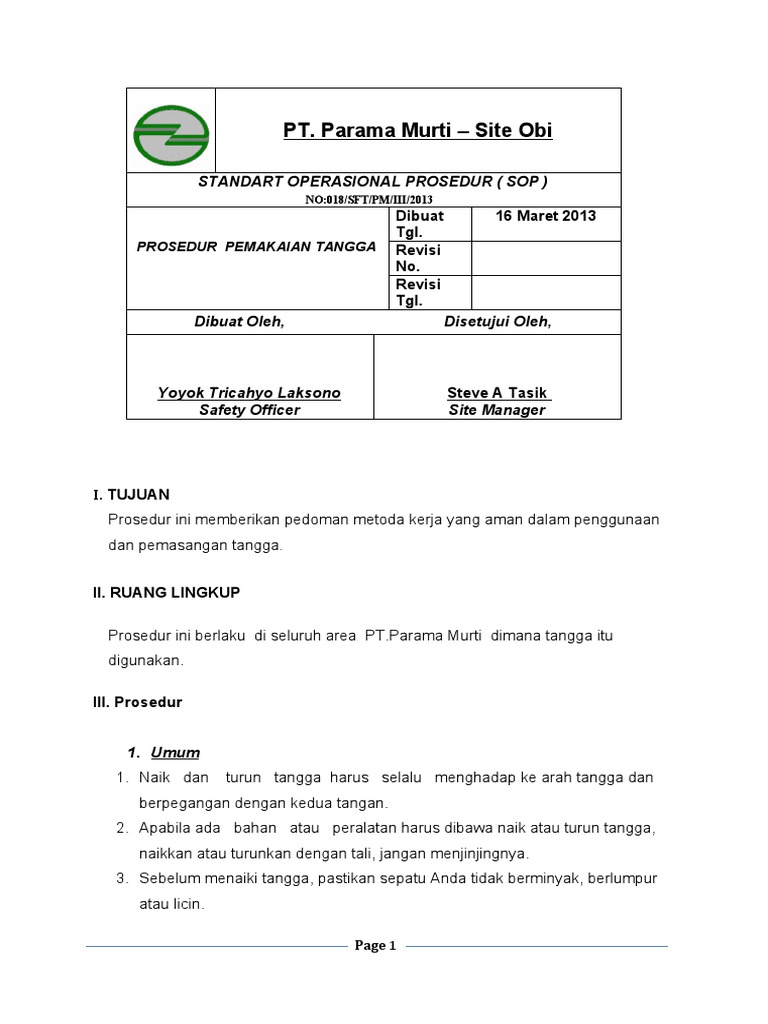 Prosedur Aman Penggunaan Tangga | PDF