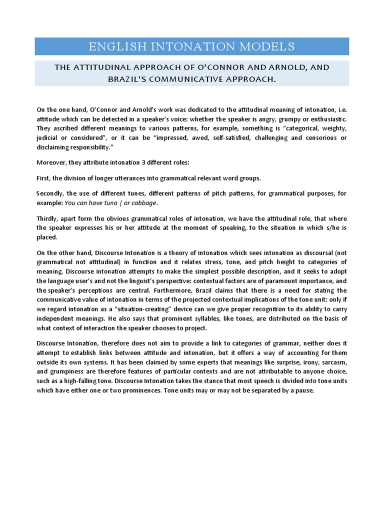 English Intonation Models: The Attitudinal Approach of O'Connor and ...