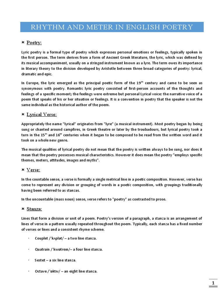 Rhythm and Meter in English Poetry | PDF | Metre (Poetry) | Lyric Poetry