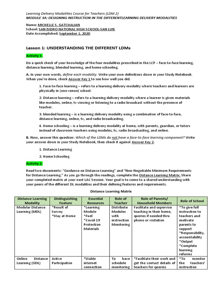 Module 3a Designing Instruction in The Differentlearning Delivery ...