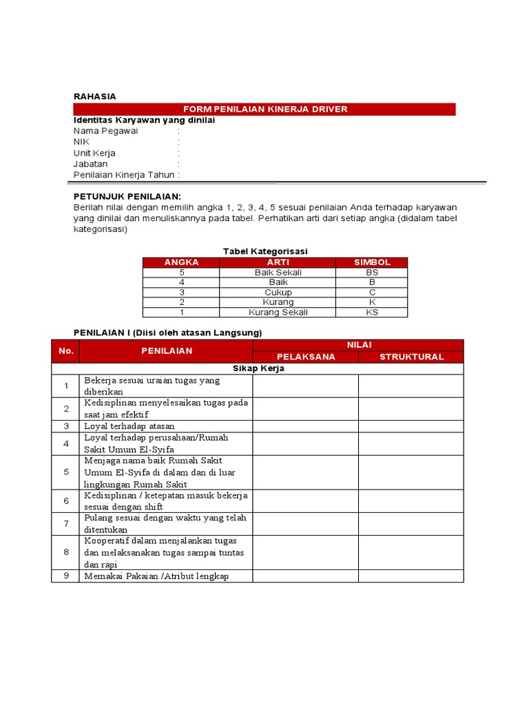 Form Penilaian Kinerja Driver | PDF