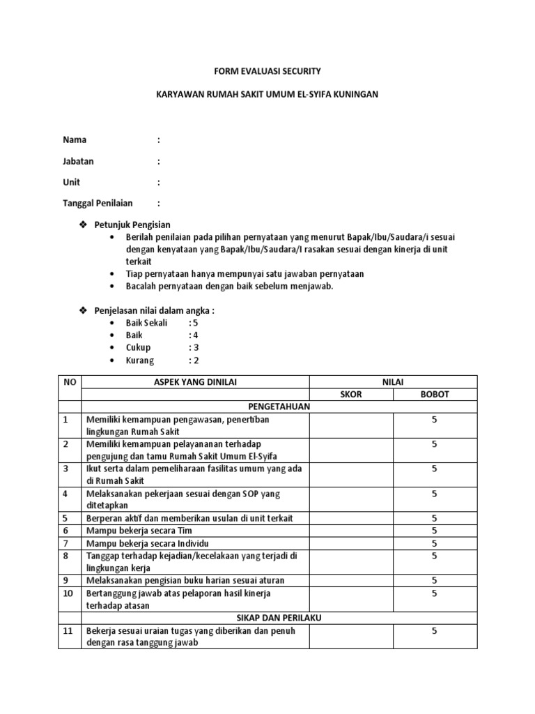 Form Evaluasi Anggota Satpam | PDF