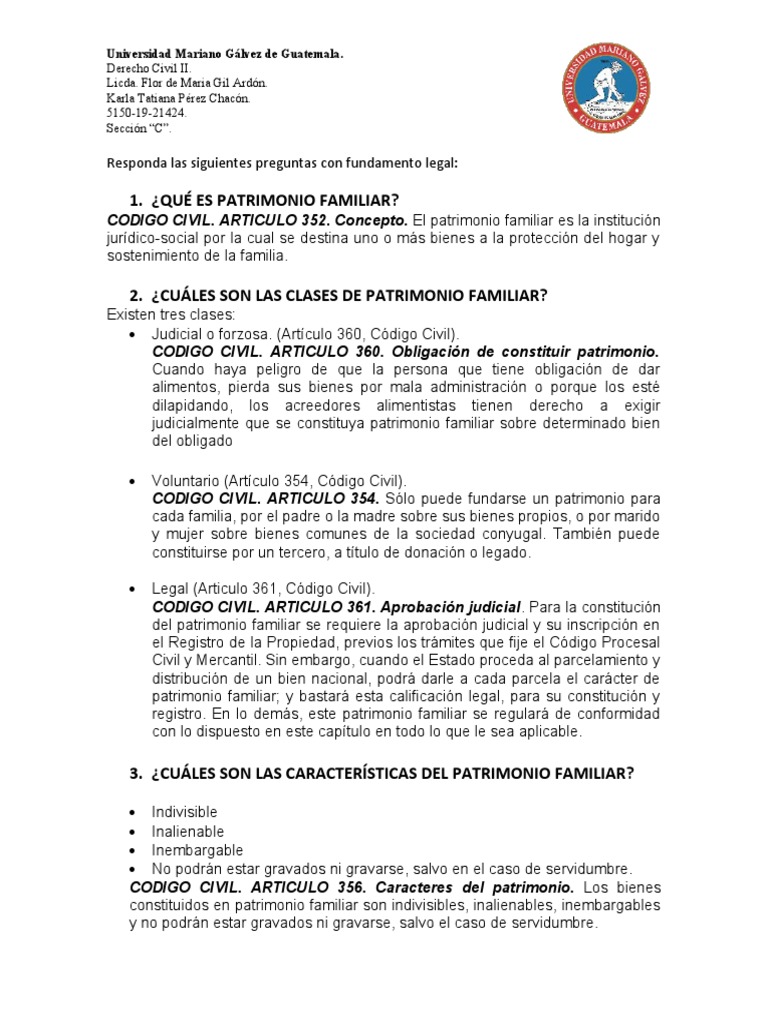 Cuestionario Patrimonio Familiar | PDF | Dominio eminente | Principios éticos