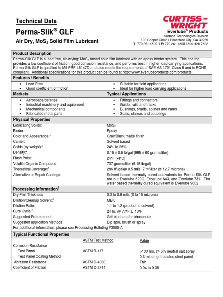 Perma-Slik GLF: Technical Data | PDF | Technology & Engineering
