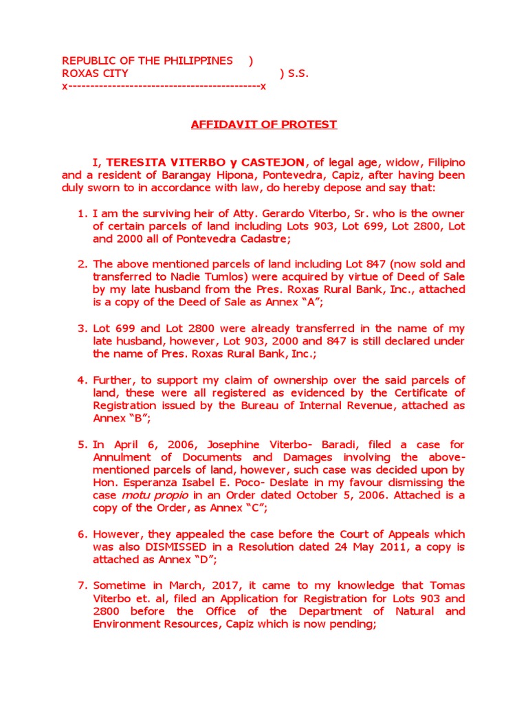 Affidavit Protest | PDF | Affidavit | Deed