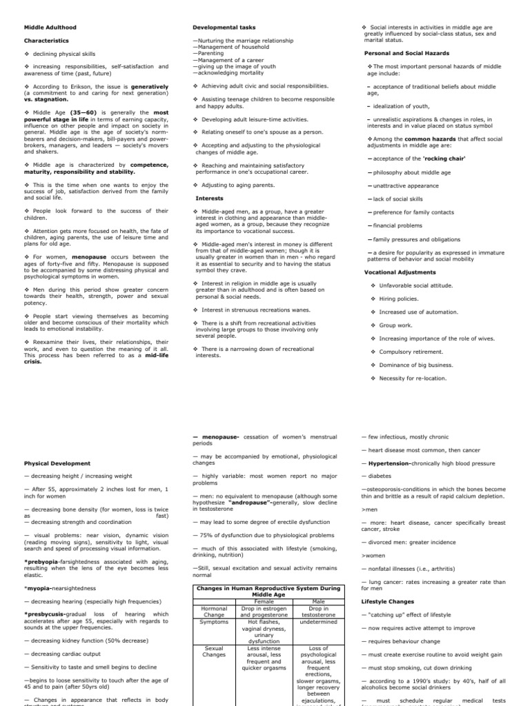 Middle Adulthood Characteristics Developmental Tasks | PDF ...