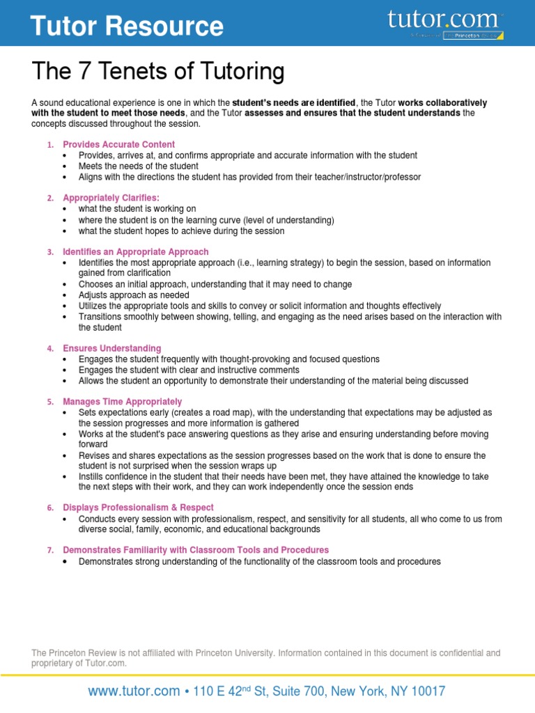 Tutor Resource: The 7 Tenets of Tutoring | PDF