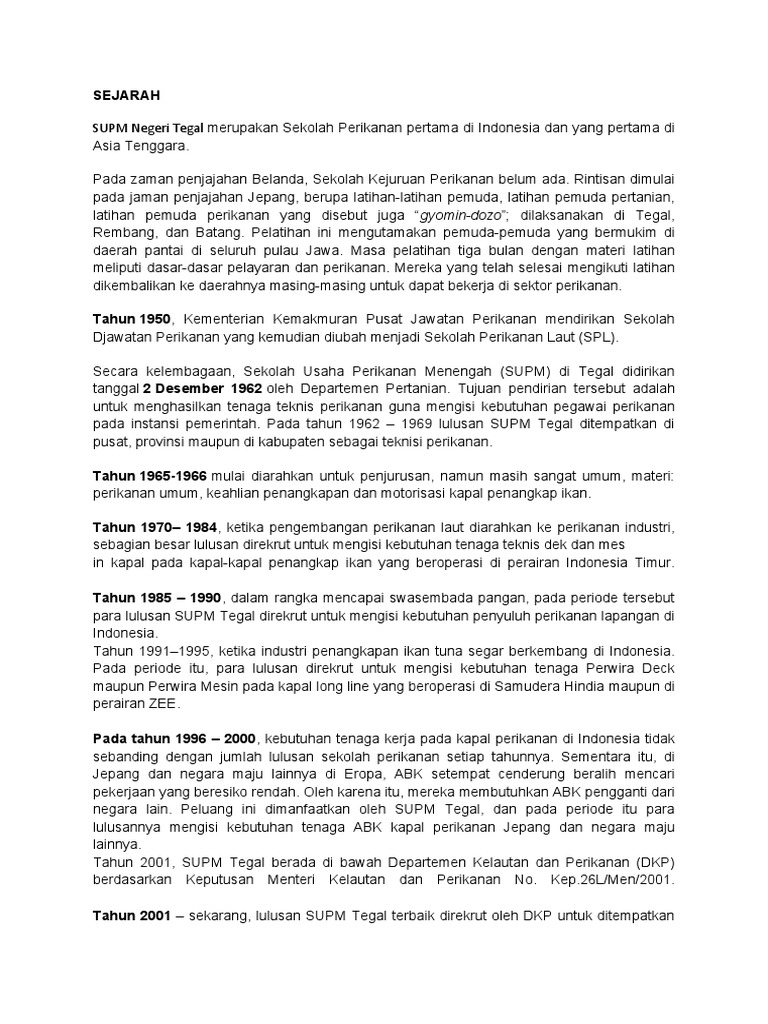Sejarah dan Profil SUPM Negeri Tegal | PDF