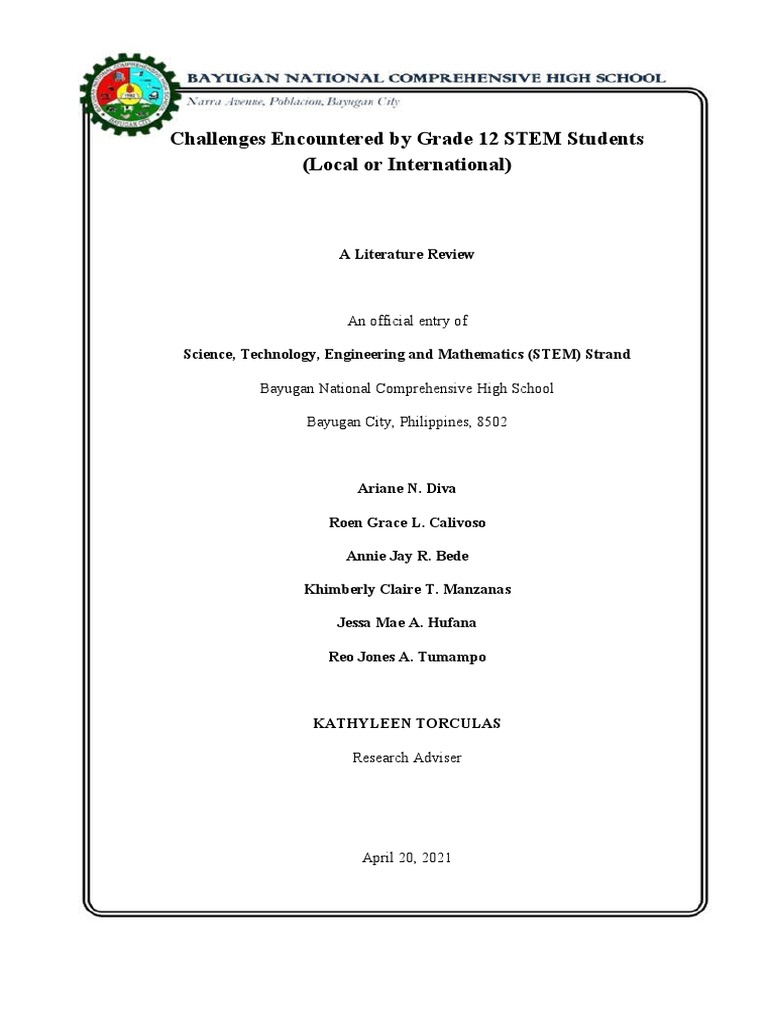 Challenges Encountered by Grade 12 STEM Students (Local or ...