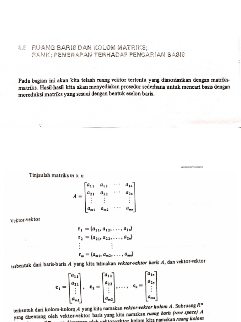 Ruang Baris Dan Ruang Kolom Matriks - Howard Anton Edisi Ke Lima | PDF