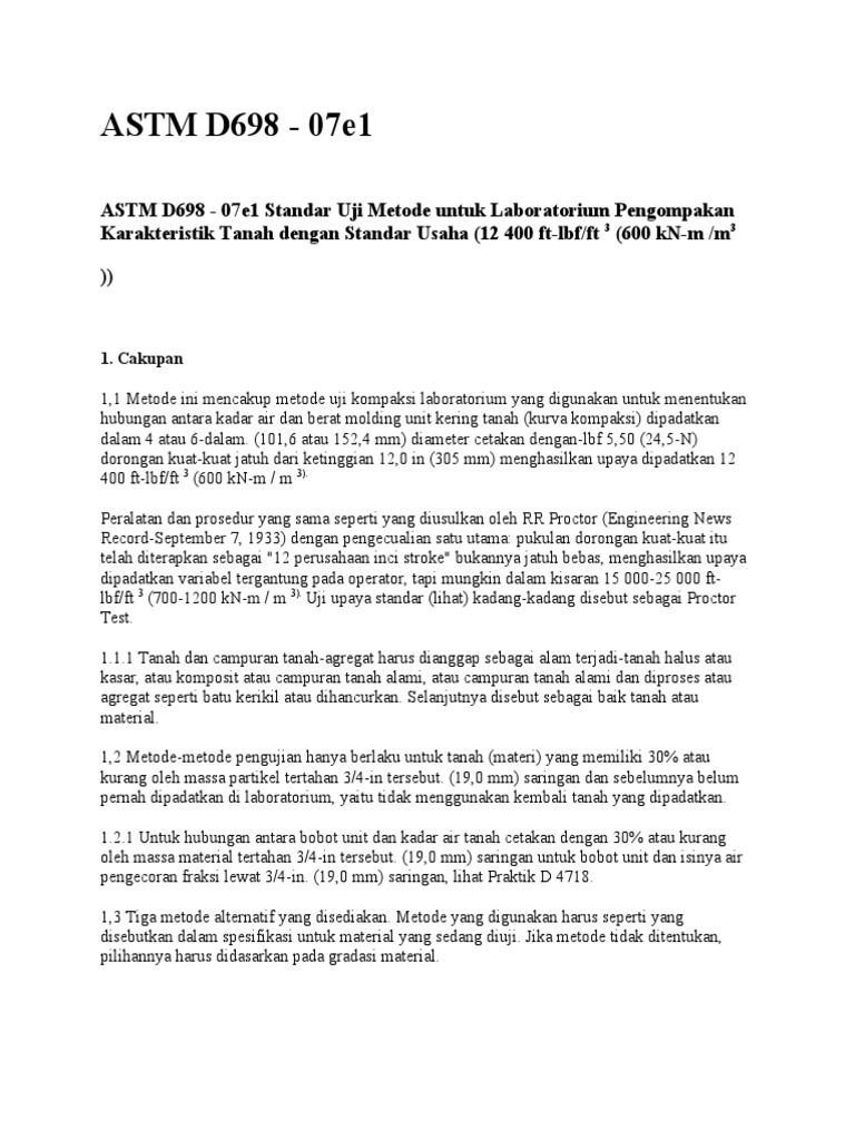 Astm D698 07e1 Baru Pdf
