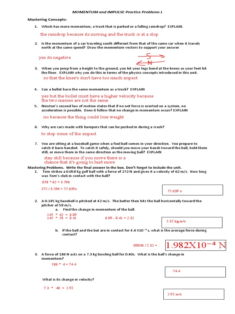 Mastering Concepts:: MOMENTUM and IMPULSE Practice Problems L | PDF