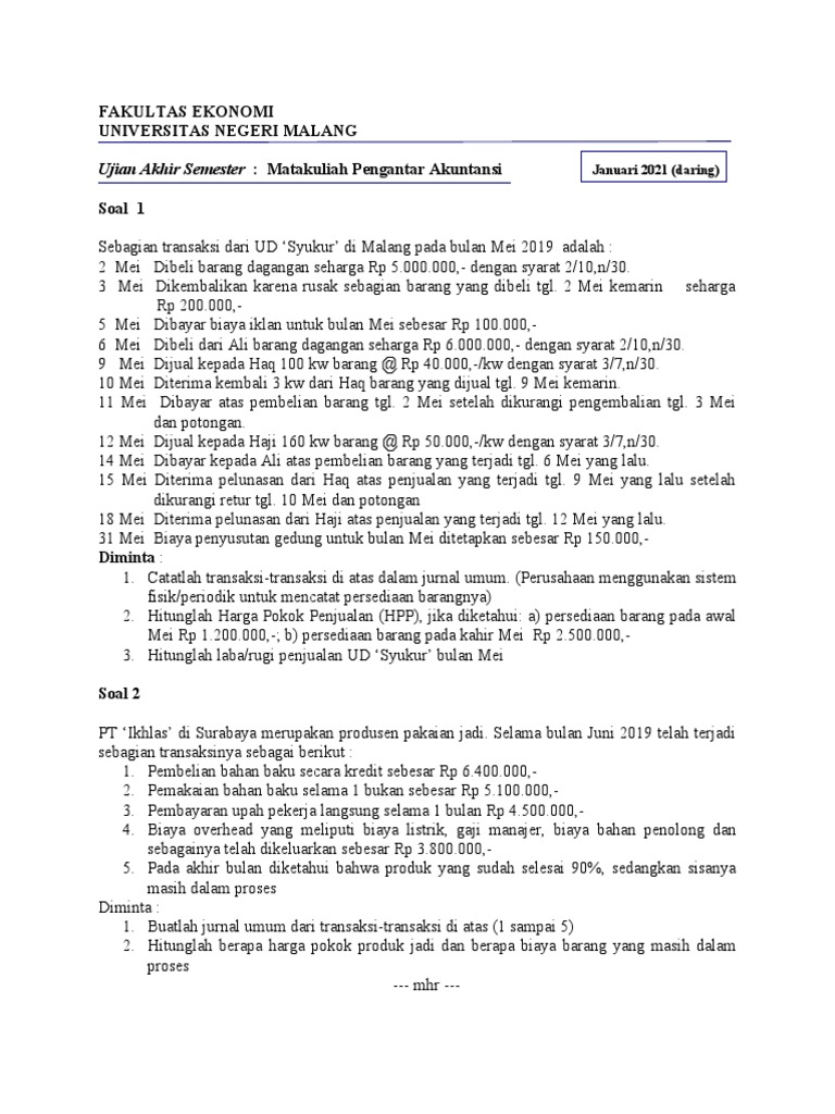 Soal Uas Pa 2021 (Daring) | PDF